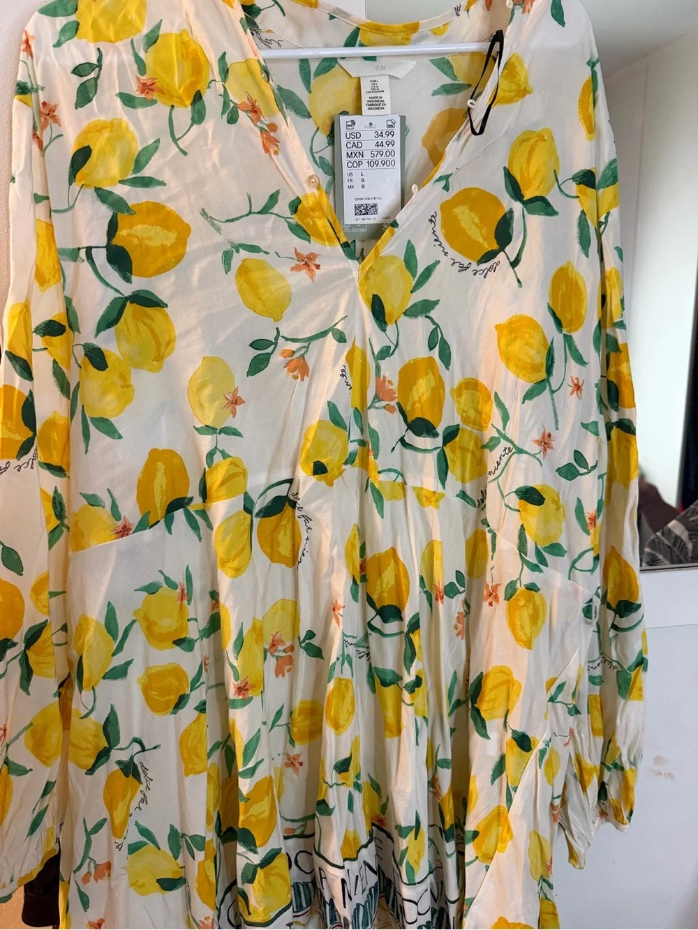 H&M | Dresses | Hm Cream Dress With Yellow Lemon Print | Poshmark